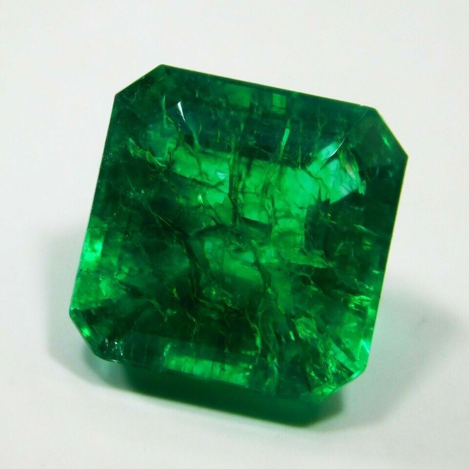 11 Ct Colombian Natural Green Emerald Square Cut Certified Loose ...