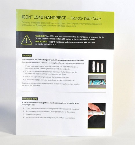 Palomar ICON 1540 Handpiece Handle With Care Instructions Cleaning ...