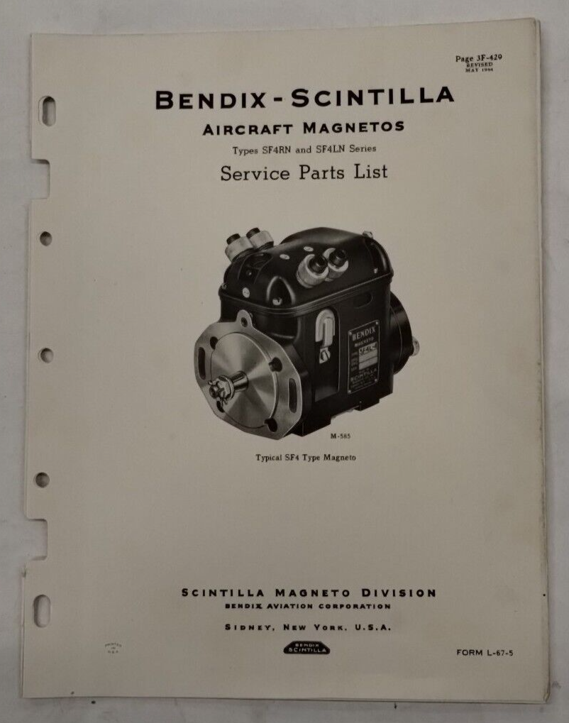 Bendix Types SF4RN/SF4LN Series Aircraft Magnetos Service Parts List ...