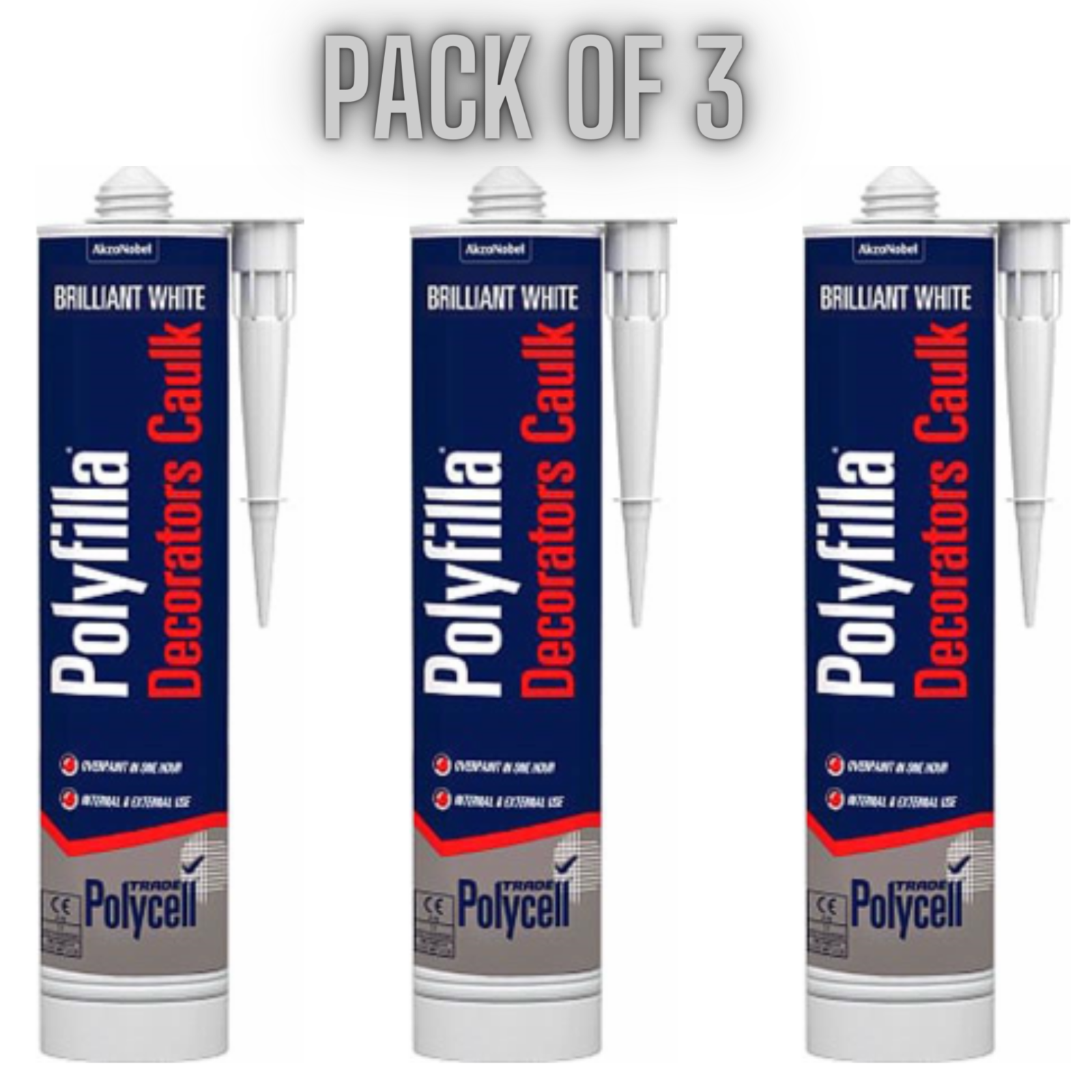 Polyfilla Caulk White Decorator Wall Filler Polycell Trade 290ml 3 ...