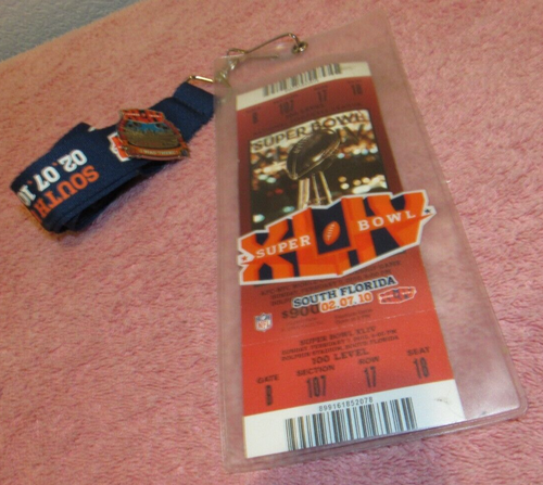 2010 Super Bowl XLIV Ticket, Lanyard & Pin - Dolphin Stadium Colts vs ...