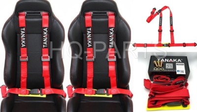 2 X TANAKA BUGGY SERIES UNIVERSAL RED 3 POINT BUCKLE RACING SEAT BELT ...