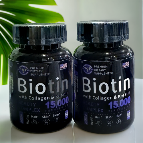 Biotin Capsules with Collagen & Keratin 15,000 mcg - Vegan, All-Natural ...
