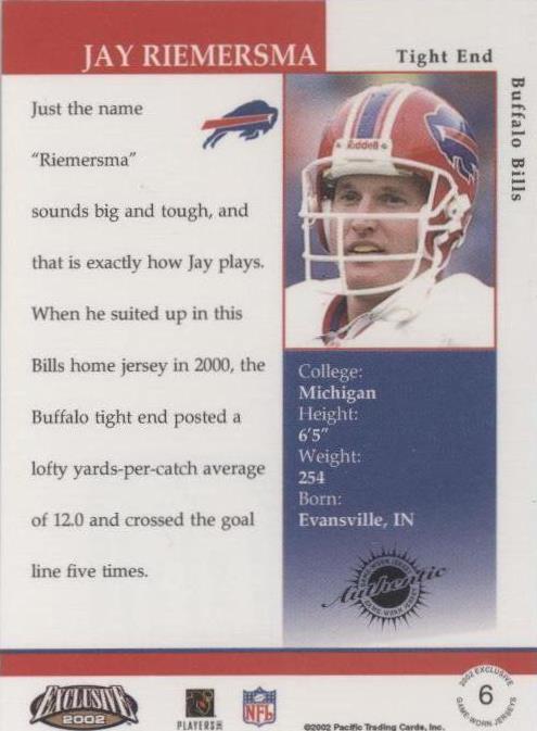 2002 Pacific Exclusive Jay Riemersma #6 for sale | eBay