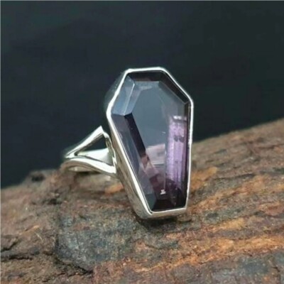 Solid 925 Sterling Silver Amethyst Ring Coffin Ring Black Friday Ring ...