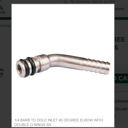 1/4 BARB TO DOLE INLET 45 DEGREE ELBOW WITH DOUBLE O-RINGS SS # 7129 | eBay