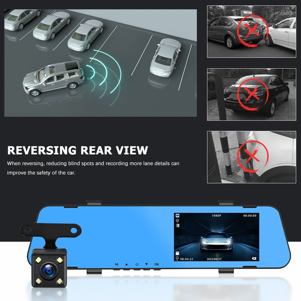 1080P IPS Rearview Mirror Car DVR Dual Dash Cam Camera Front Rear Video ...