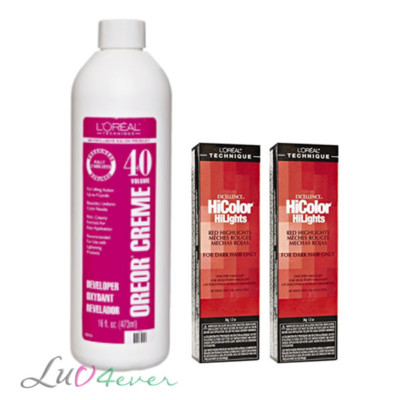 L'Oreal HiColor HiLights for Dark Hair 2 Packs with 16oz Oreor 40V (Red ...
