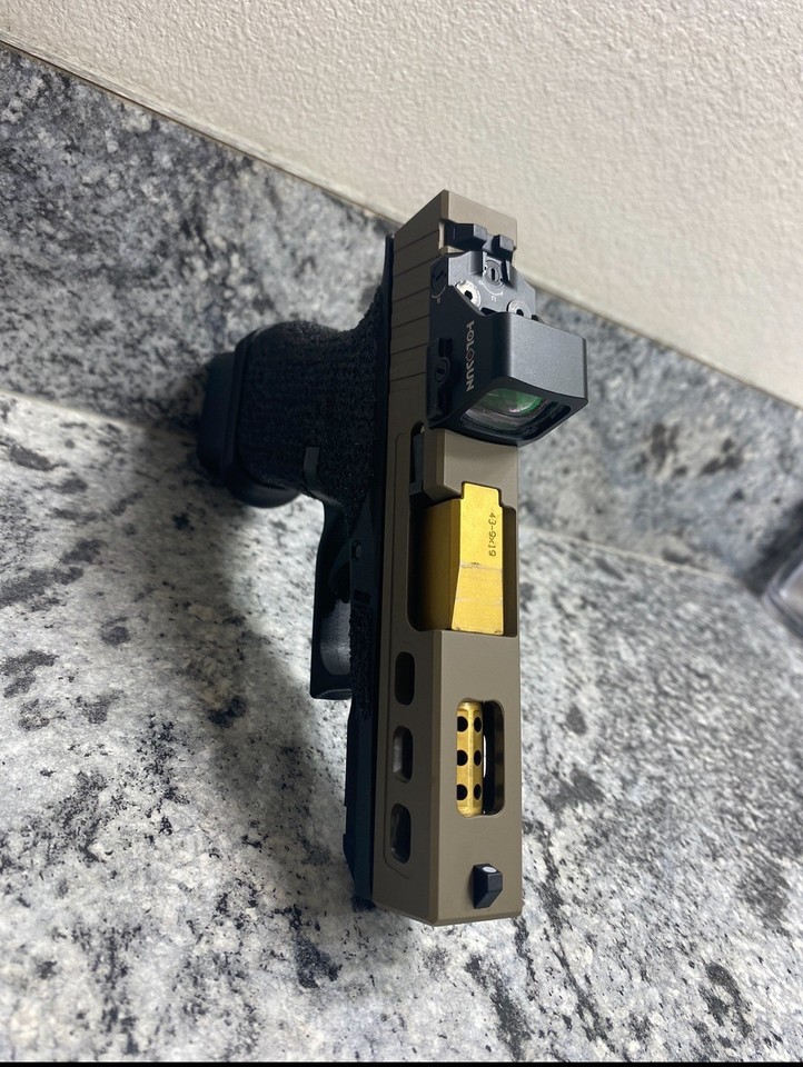 Glock 43 43x FDE Complete ported Slide RMSc PORTED GOLD Barrel (USED ...