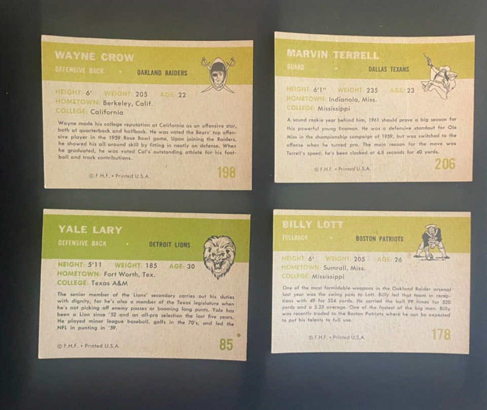 1961 Fleer Football Lot of 35- Crow, McGee, Marchetti, Donovan, Taylor ...