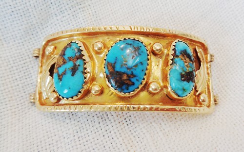 ORNATE VINTAGE NA ZUNI BEN EUSTACE SIGNED 14K GOLD TURQUOISE BRACELET PIECE ~ S | eBay