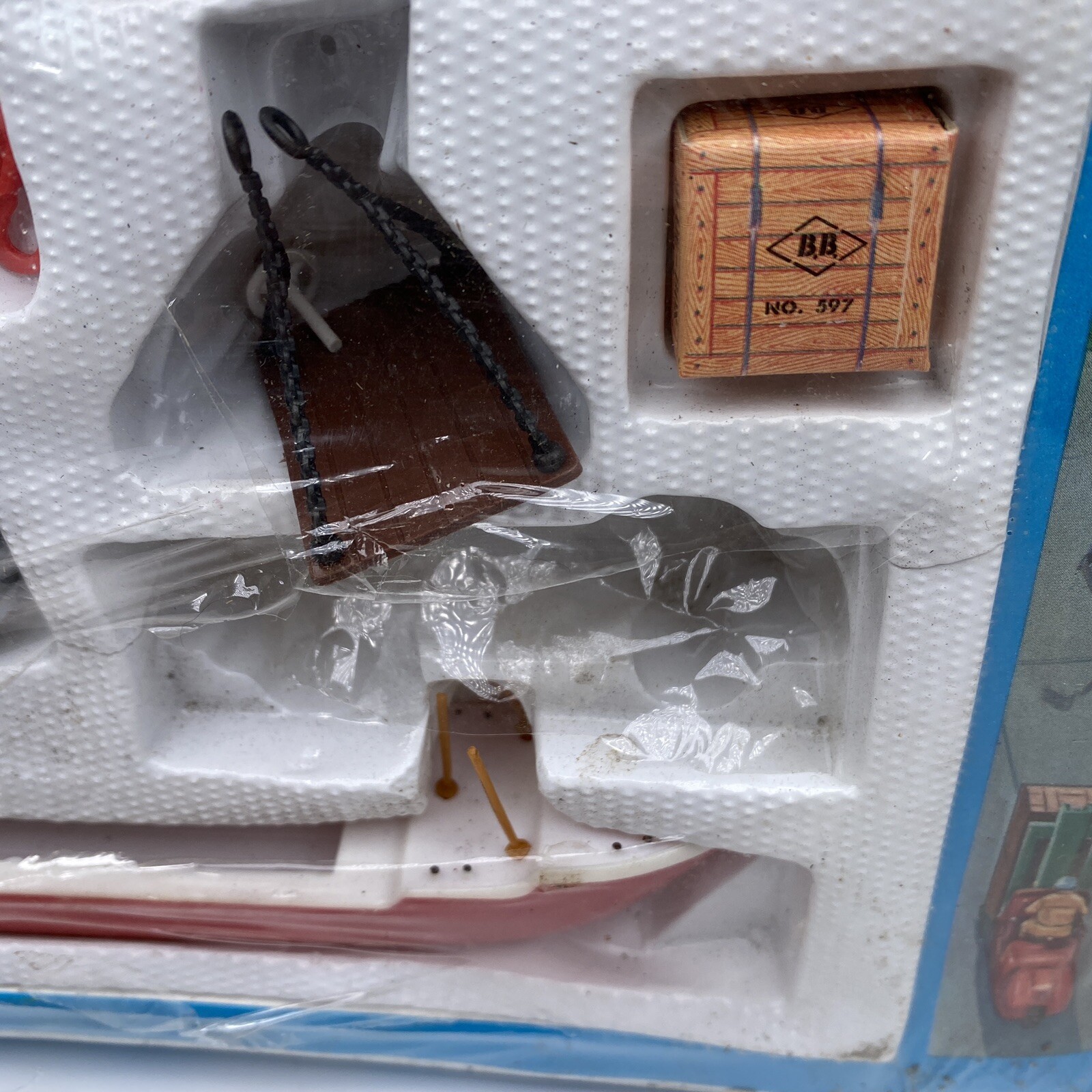 Vintage BLUE BOX TOY Dock Side Ships Forklift Trucks Boxes 77688 ...