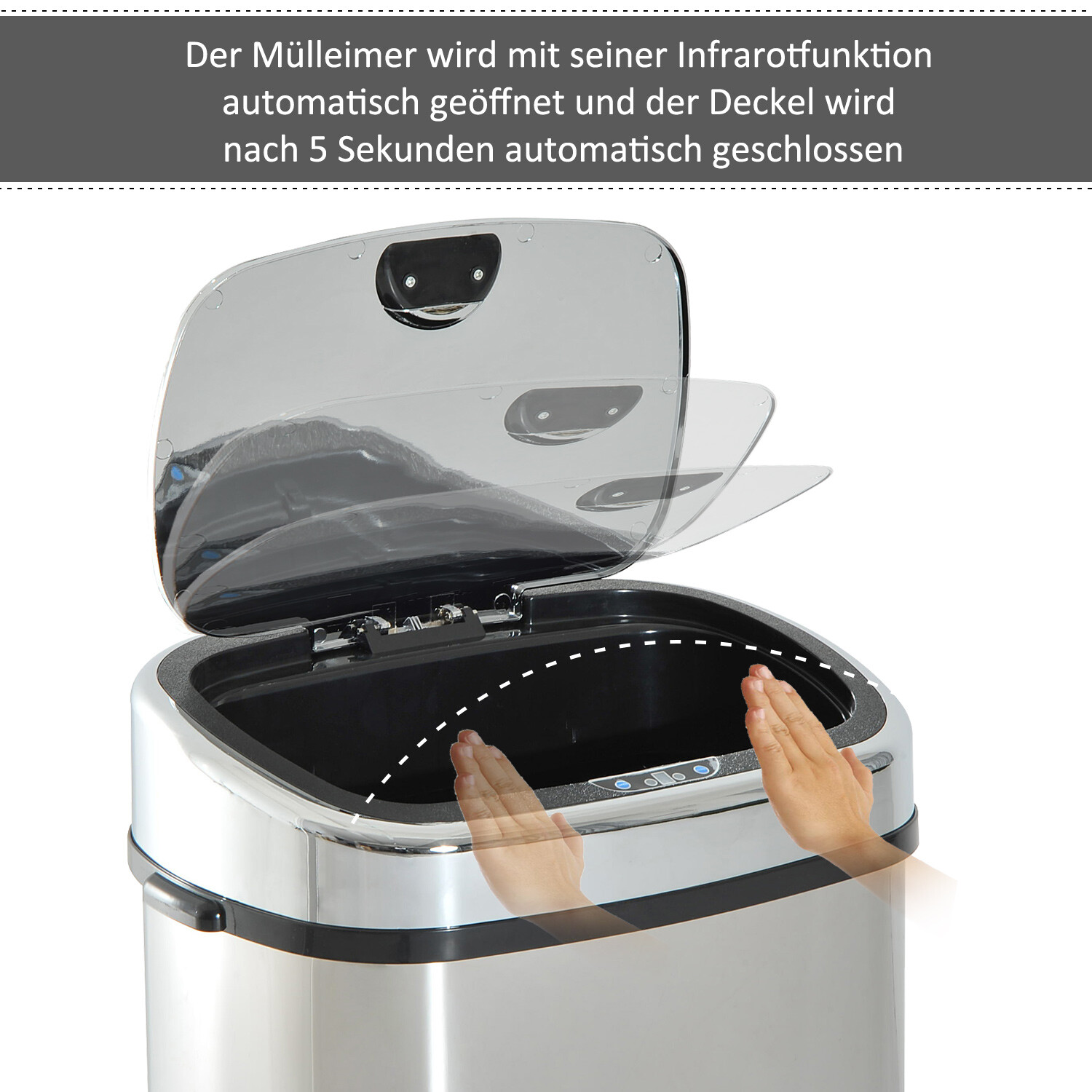 Automatik Mülleimer Abfalleimer mit Sensor Küche Edelstahl viereckig ...