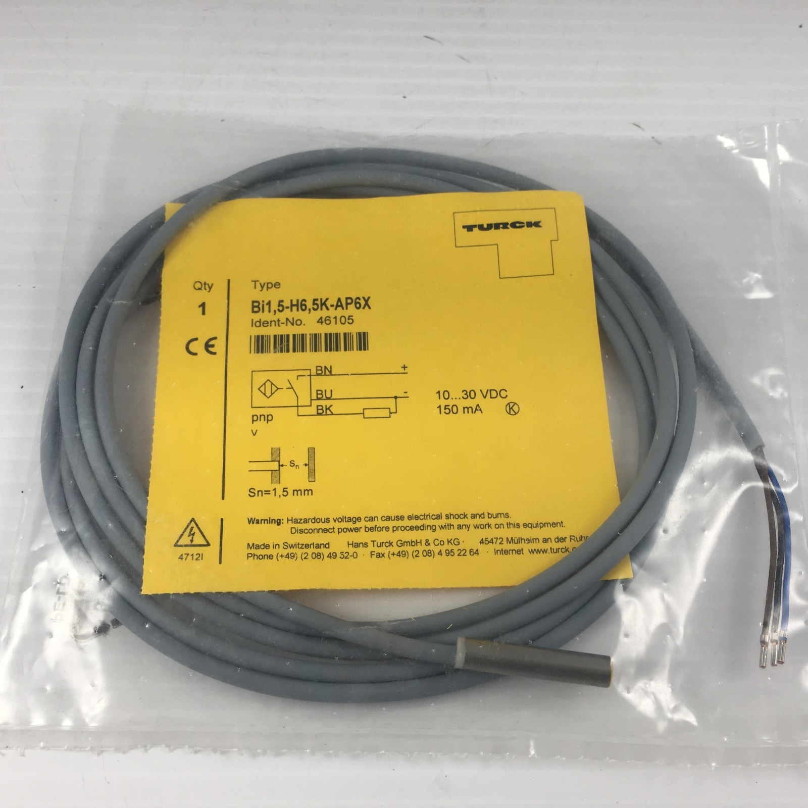 TURCK INDUCTIVE SENSOR Bi1,5-H6,5K-AP6X 46105 | eBay