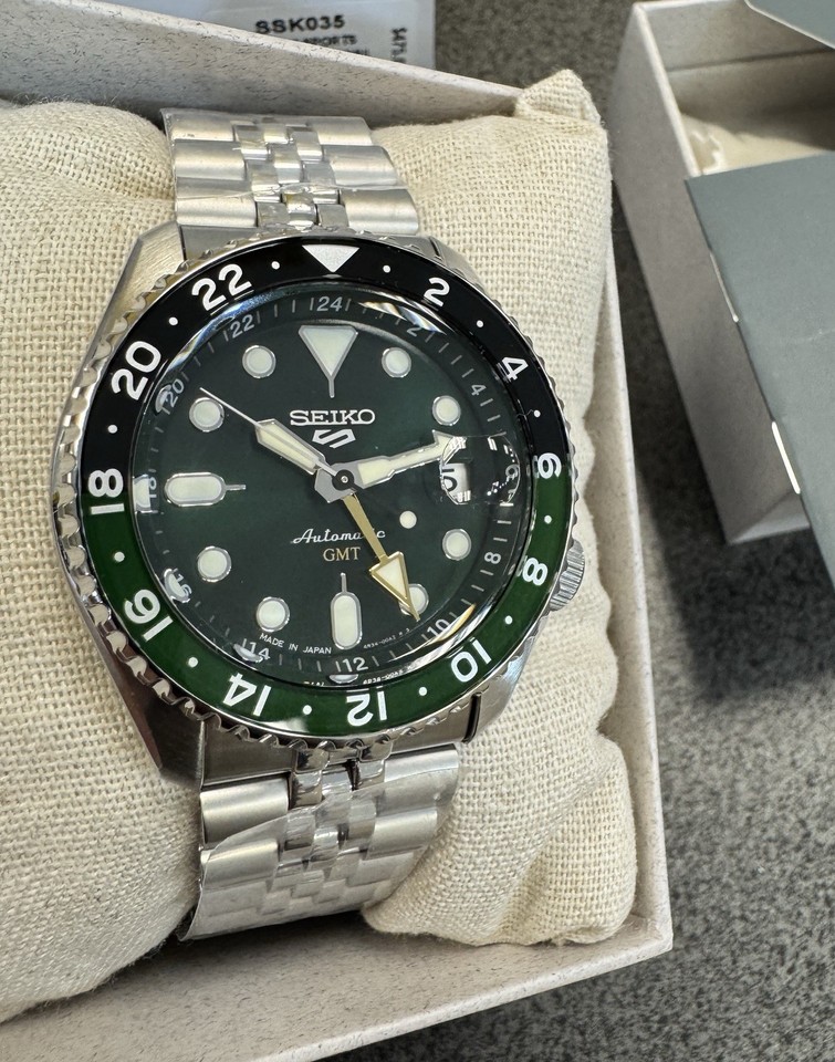 Seiko 5 Sports Automatic GMT Steel Band Green Dial Watch SSK035 New ...
