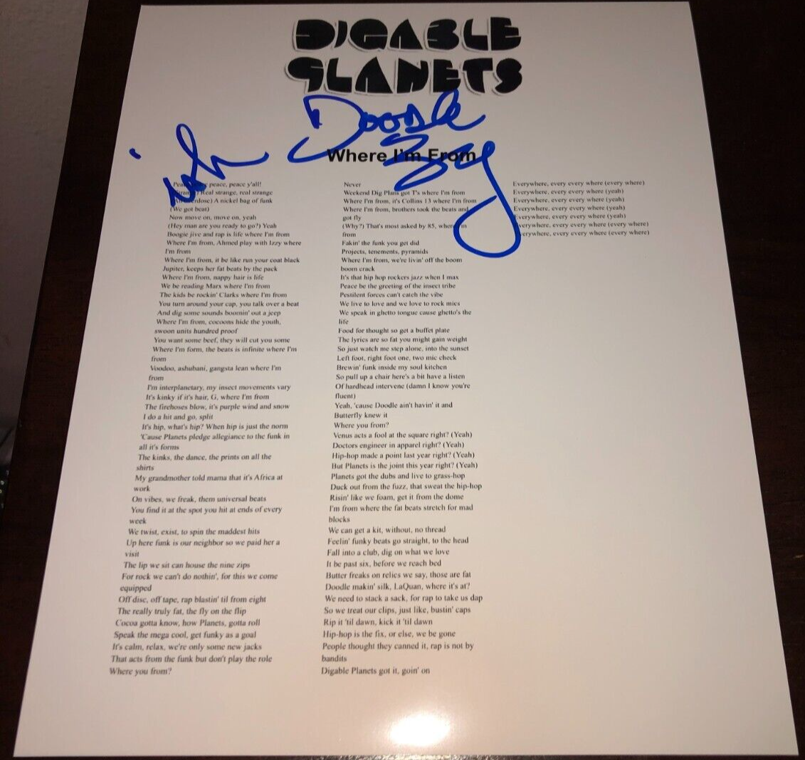 Digable Planets Where I'm From Reachin' Butterfly Signed Lyric Sheet ...