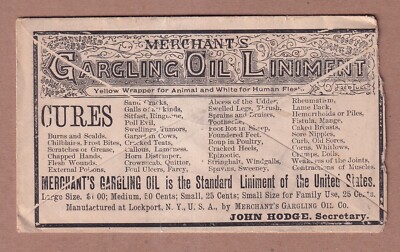 Jamestown NY 1883 Merchant's Merchants Gargling Oil Liniment ...