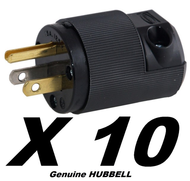 10 Brand New Hubbell HBL5266CM2 Male Edison Plugs 15 amp BLACK Ships ...