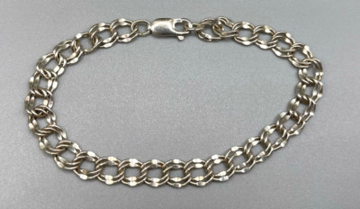 PROCHAIN 925 Sterling Silver 7.5mm Pinched Double Link Chain Bracelet 8 ...