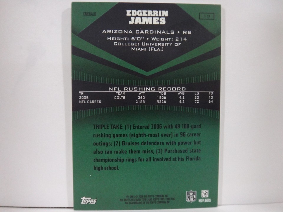 2006 Topps Triple Threads Emerald /199 Edgerrin James #13 HOF | eBay