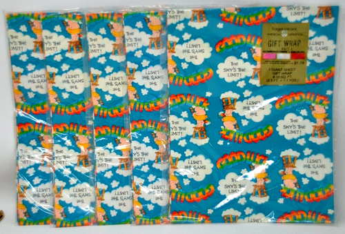 Vtg Ziggy GOOD LUCK Lot of 5 Gift Wrap 1 Giant Sheet American Greetings ...