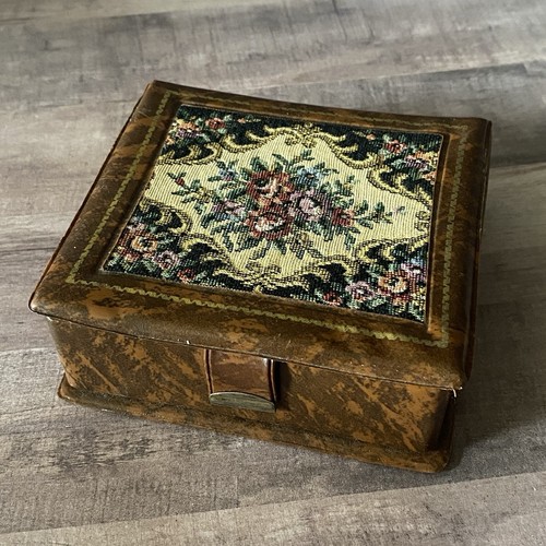 Floral Tapestry Vinyl Vintage Jewelry Box Snap Closure Mirror Travel ...