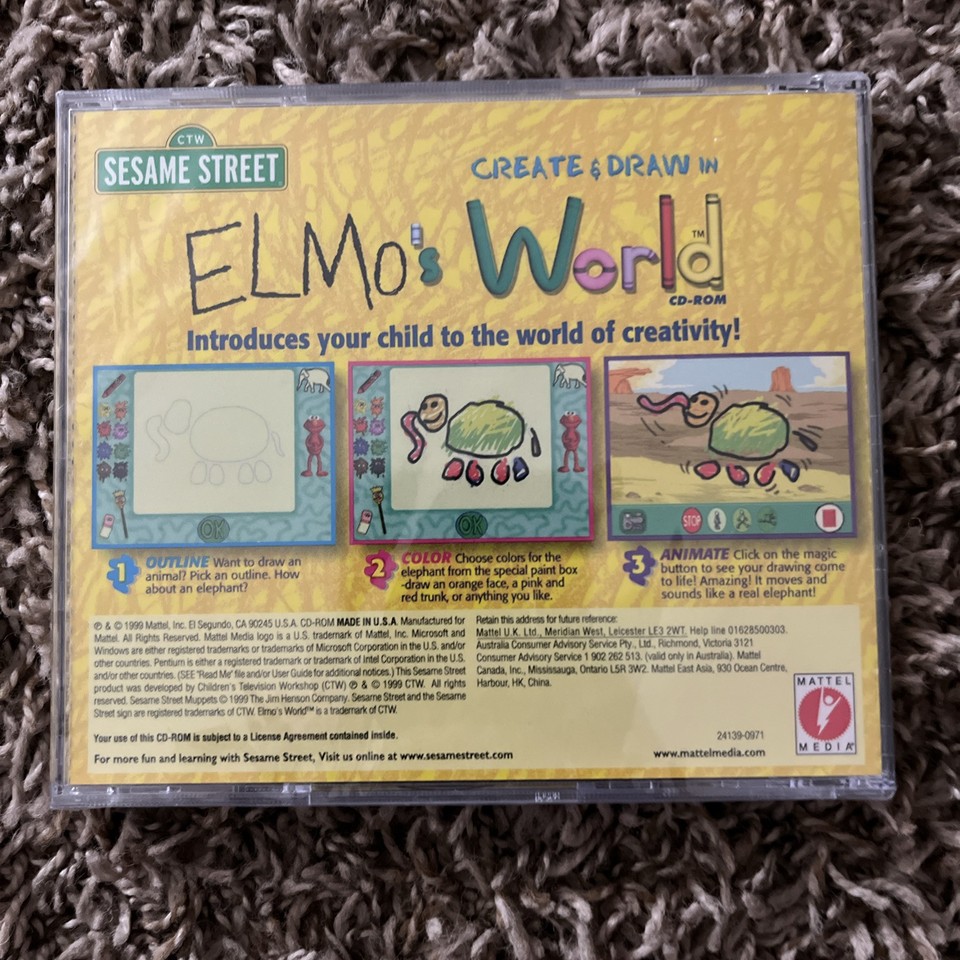 1999 Create & Draw in Elmo's World PC CD-Rom Windows Sesame Street ...