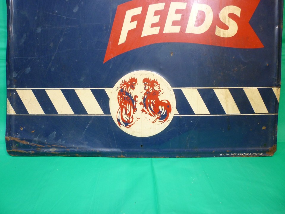 Fighting Roosters Vintage Ful O Pep Feeds Embossed Metal Sign Chicken ...