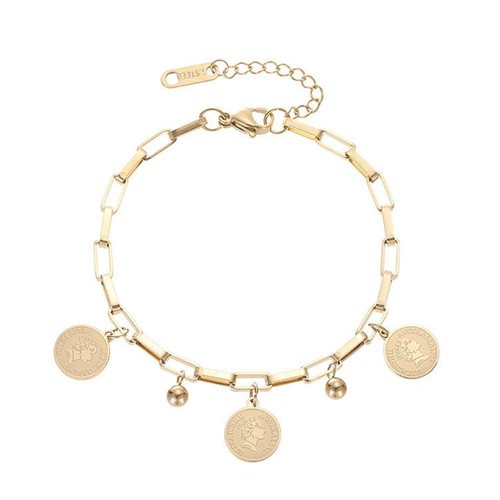 Woman Gold Plated Stainless Steel Elizabeth Coin Charm Bracelet Jewel ...