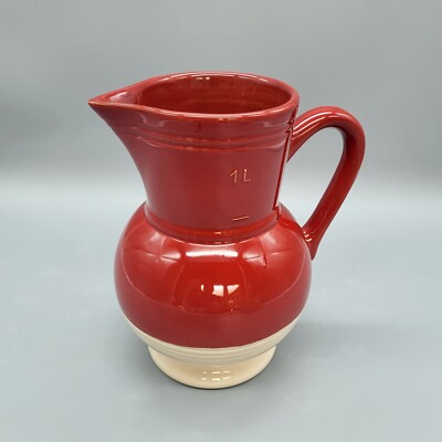 Vintage EMILE HENRY Red “Cerise” Ceramic Pitcher Made In France 1L | eBay