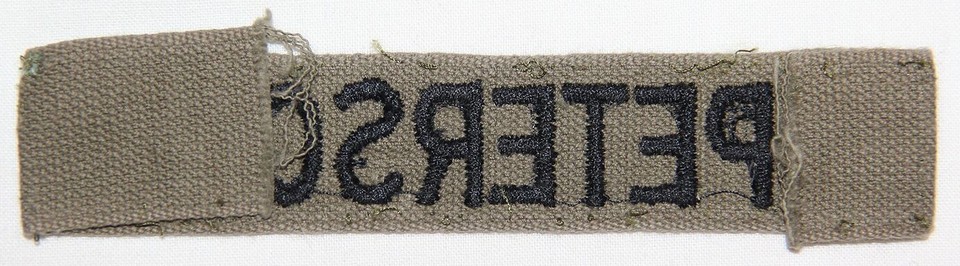 ORIGINAL, VINTAGE MILITARY UNIFORM POCKET NAME TAPE, PATCH "PETERSON ...