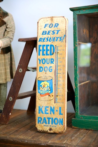 Vintage KEN-L RATION Dog Food Feed Metal Sign Advertising Thermometer ...