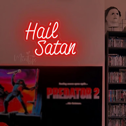 Hail Satan Neon Sign, Gothic Wedding Dark Art LED Wall Light, Horror ...
