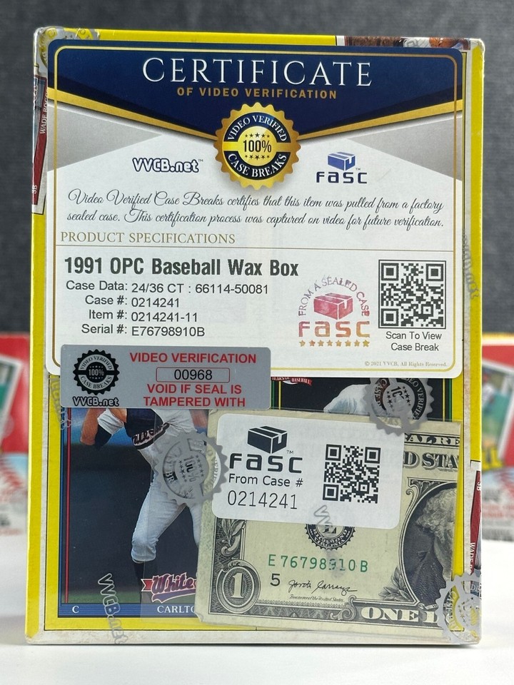 FASC 1991 OPC O-Pee-Chee Baseball Hobby Wax Box VVCB From A Sealed Case ...
