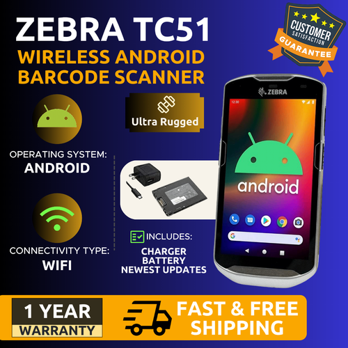 Zebra TC51 Wireless Android 2D/1D/QR Code Barcode Scanner, 1-YEAR ...