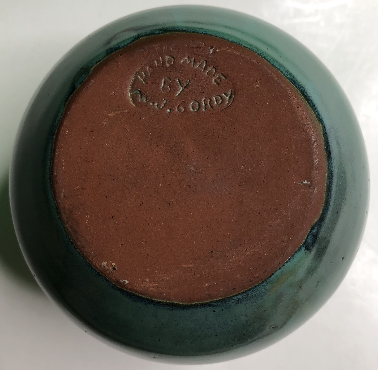 Vintage W. J. GORDY Pottery VASE Hand Made Thrown Green Glaze Verdi ...