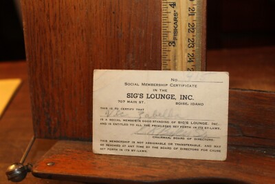WWII Era Sig's Lounge Social Membership Card Vic Zabelka Boise Idaho | eBay