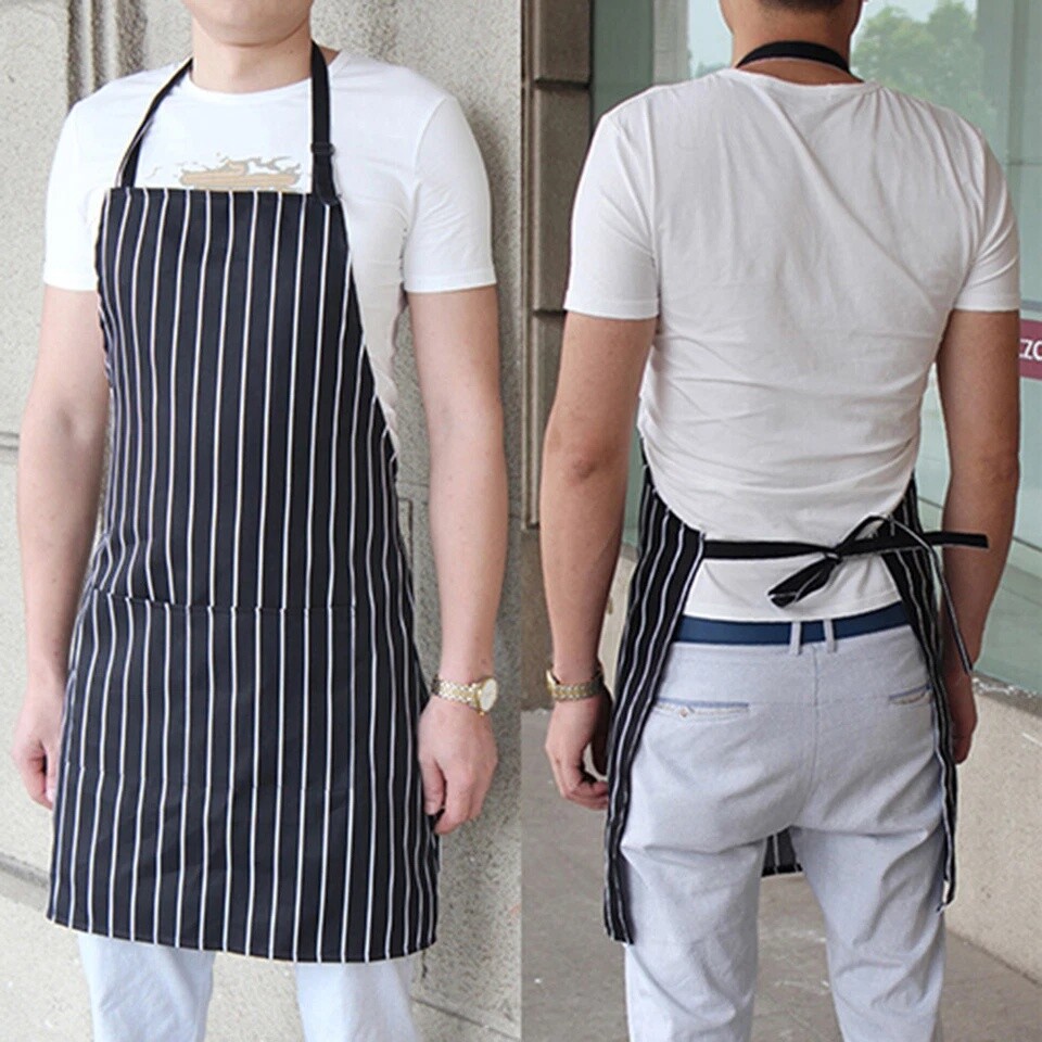 Adjustable Cooking Apron Kitchen Chef Stripe Bib Apron w/ 2Pockets For ...