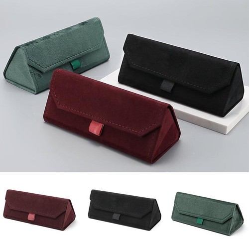 Triangular Folding Eyeglass Case Purse Hard Faux Suede Glasses ...