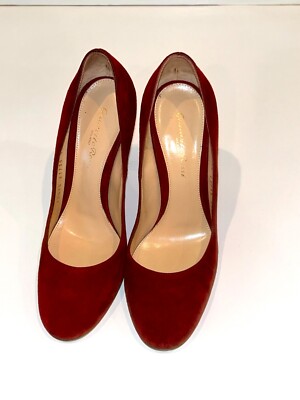 Gianvito Rossi Roma Round Toe Suede Deep Red Pumps-Size 37.5, worn once ...