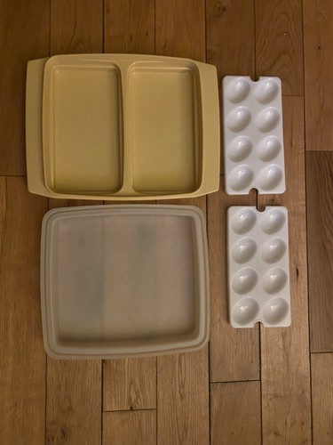 Tupperware Deviled Egg Keeper Carrier 723 Tray Inserts Harvest Gold ...