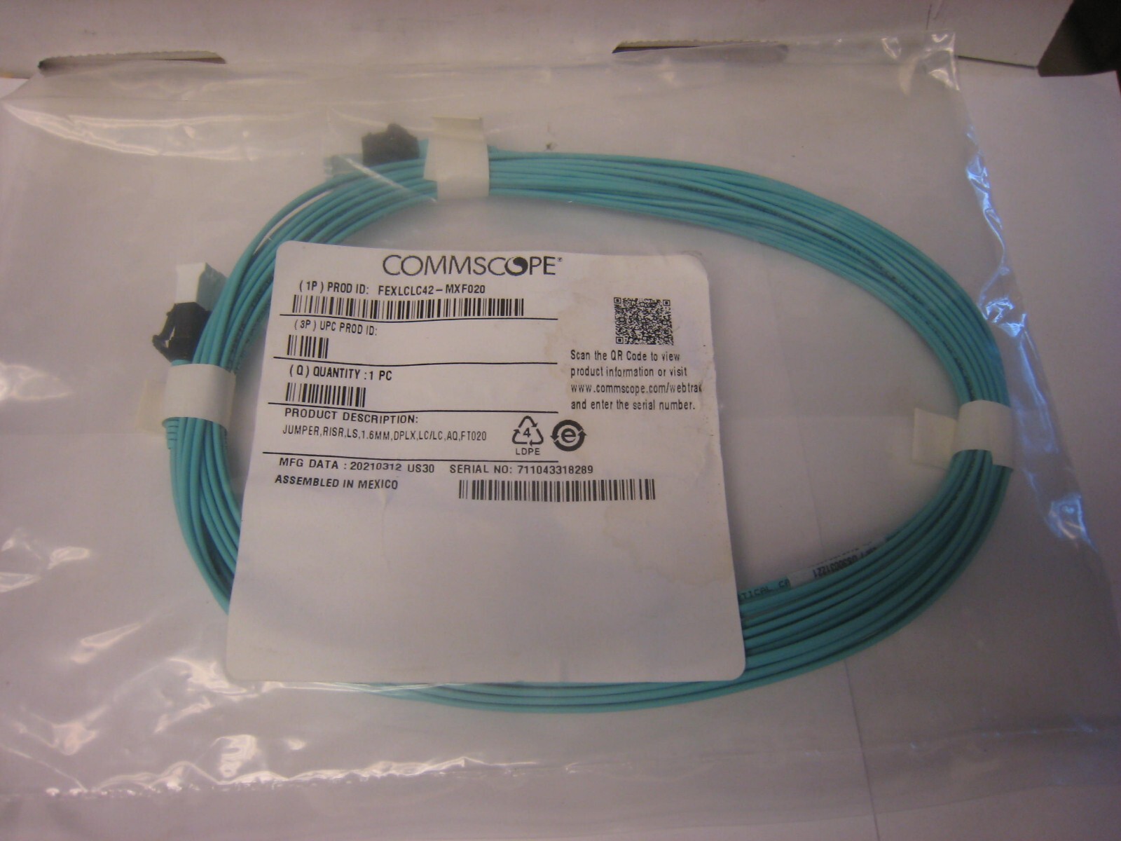 CommScope FEXLCLC42-MXF020 Jumper, Riser, LS, 1.6mm, Duplex, LC/LC, AQ ...