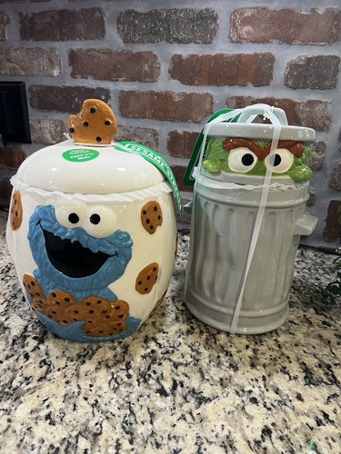 Sesame Street Oscar The Grouch & Cookie Monster Cookie Jar Canister Set ...