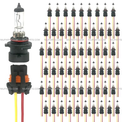 60 Pcs 9006XS Halogen Bulb w/ 60 Pcs 2 Wire 2 Pin Female Connector Wire ...