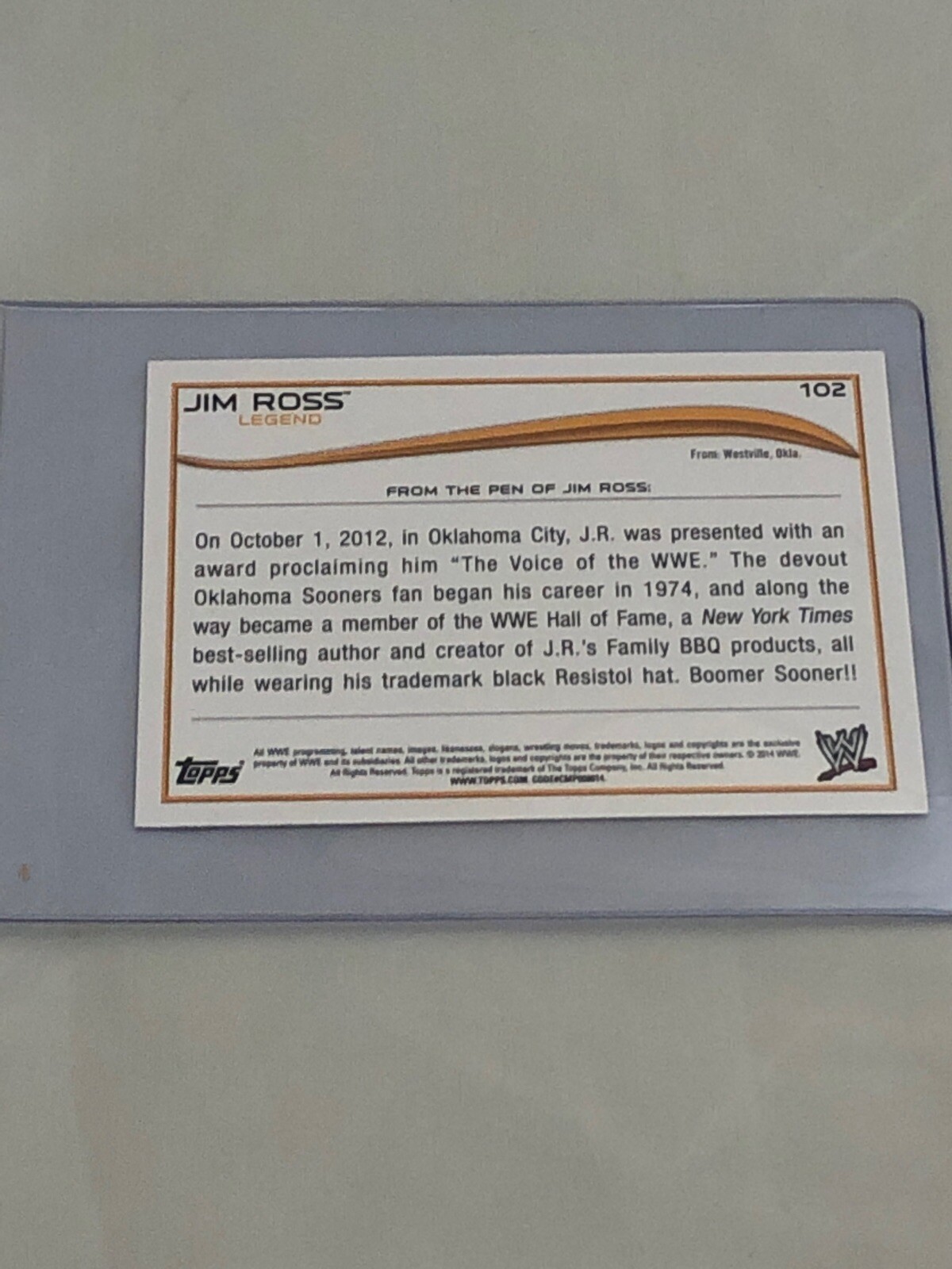 2014 Topps Jim Ross Good Ole Jr Legend Card# 102 WWE WWF NXT AEW WCW ...