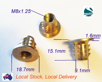 Qty 10 M8 Type B Wood Timber Threaded Flange Knock in Zinc Steel Insert ...