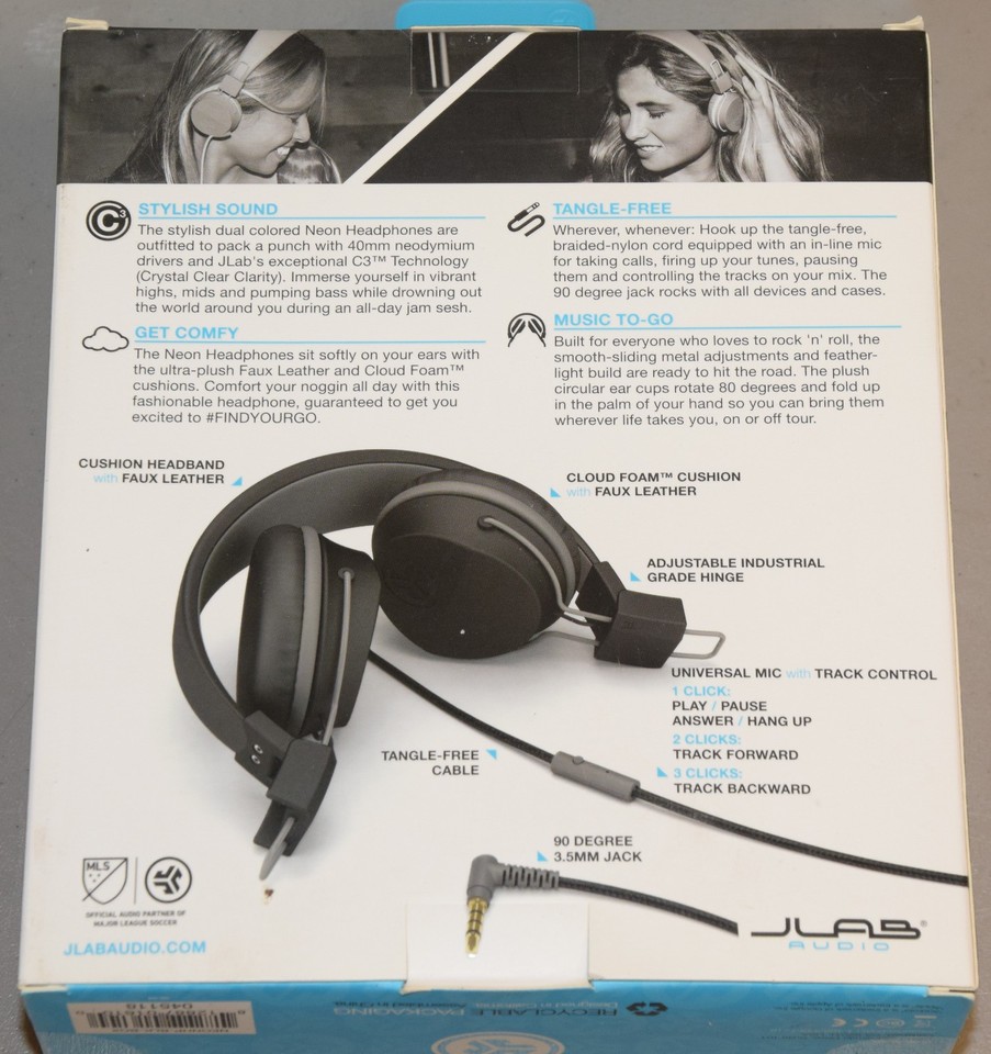 Lot 7 New JLAB Audio Neon On Ear Headphones with Mic Gray NEONHP-BLK ...