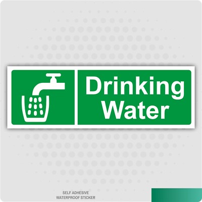 5 x Drinking Water Green Self Adhesive Stickers 150mmx50mm Safety Signs ...