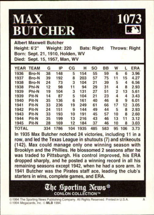 1994 Conlon TSN #1073 Max Butcher | eBay