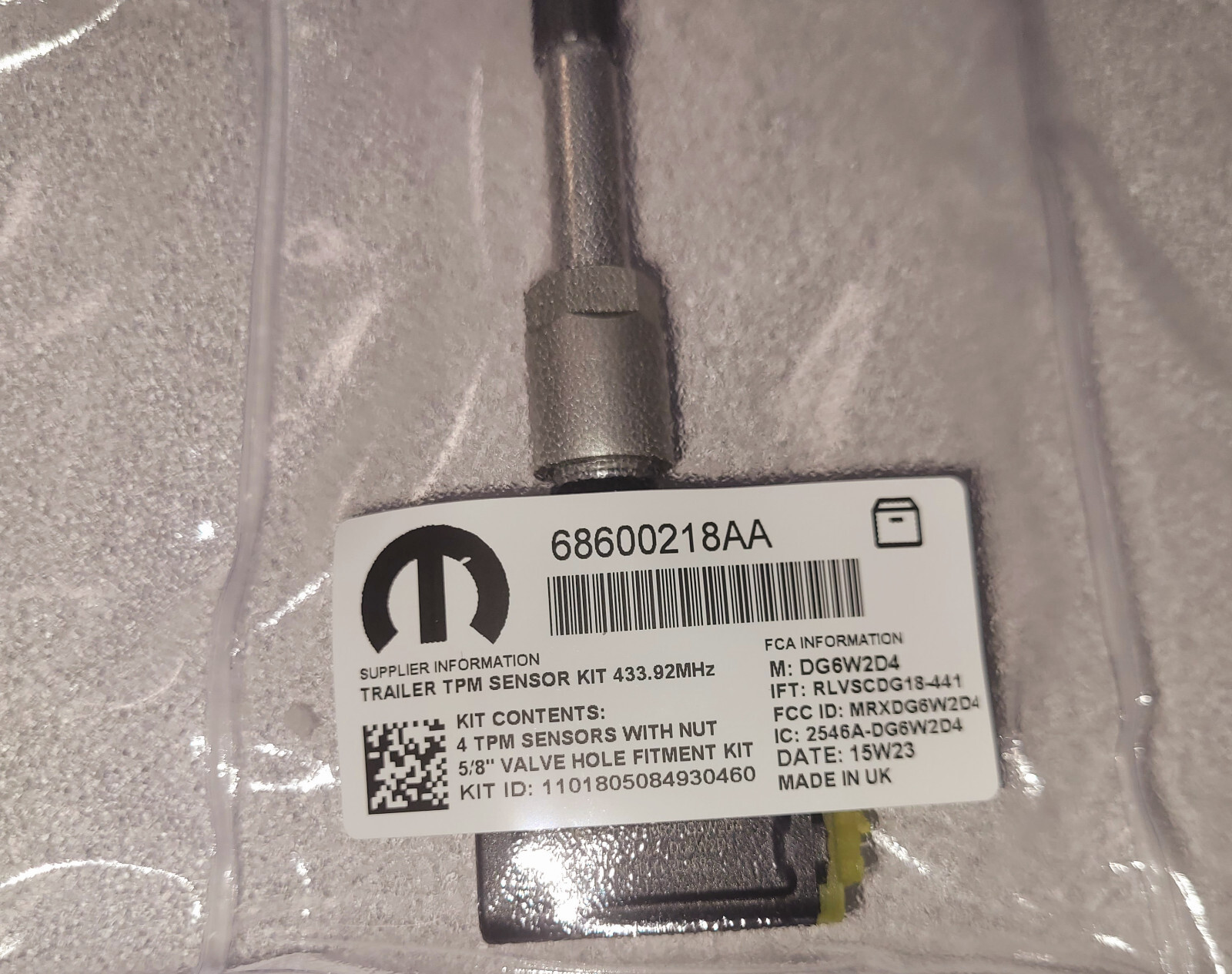 Genuine Mopar Tire Pressure Sensor Kit 68600218AA for sale online | eBay